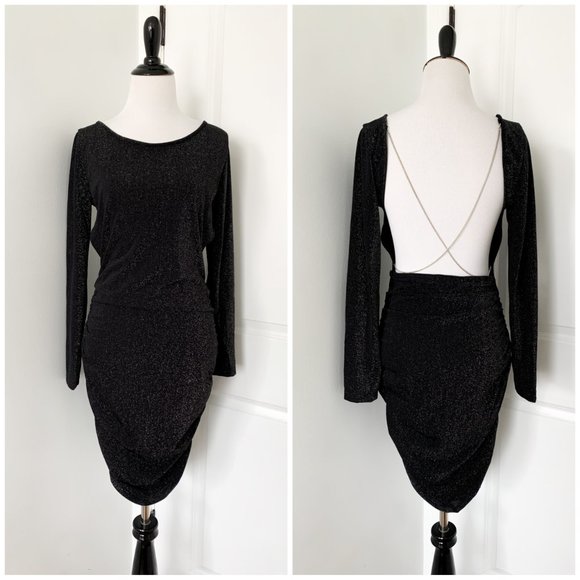 ASOS | Dresses | Sparkly Black Open Back Rhinestone Chain Mini Dress ...